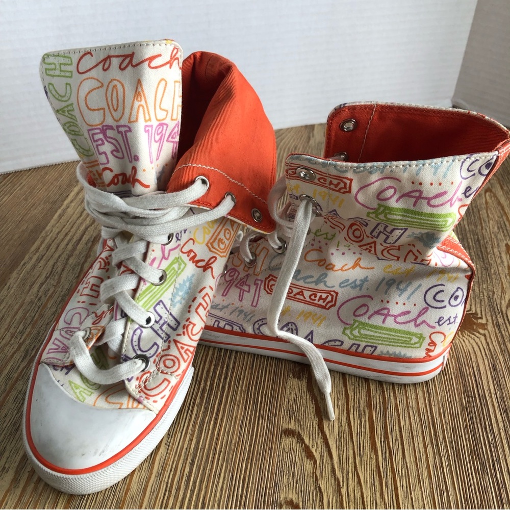 Coach “Bonney” All White Hightop! Colorful Coach Desi… - Gem
